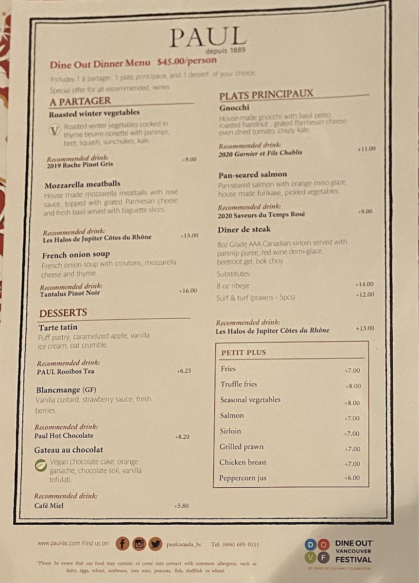 Paul Restaurant, Cafe And Bakery Menu (Latest Menu Update)