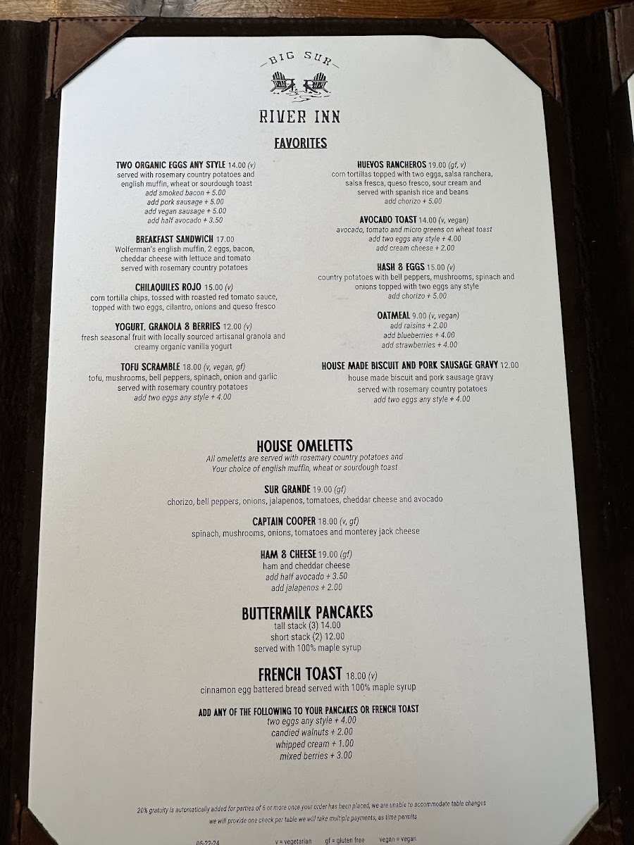 Restaurant At Big Sur River Inn Menu (Latest Menu Update)