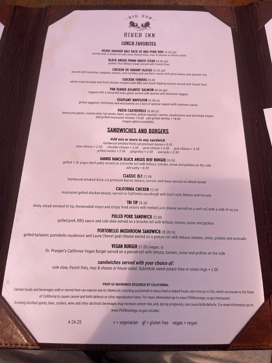 Restaurant At Big Sur River Inn Menu (Latest Menu Update)