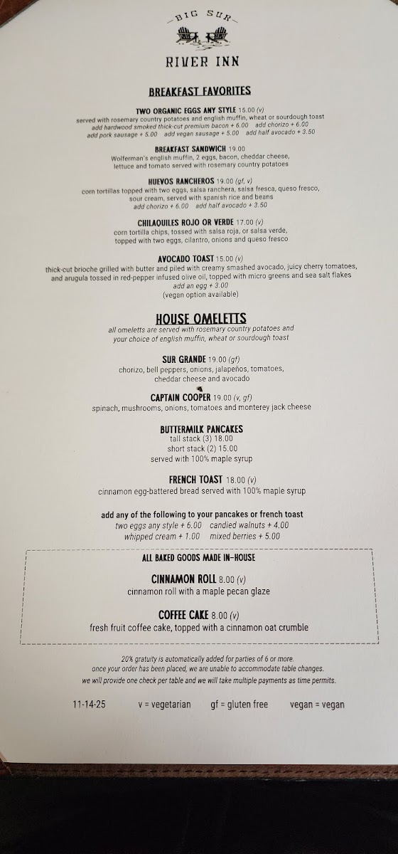 Restaurant At Big Sur River Inn Menu (Latest Menu Update)