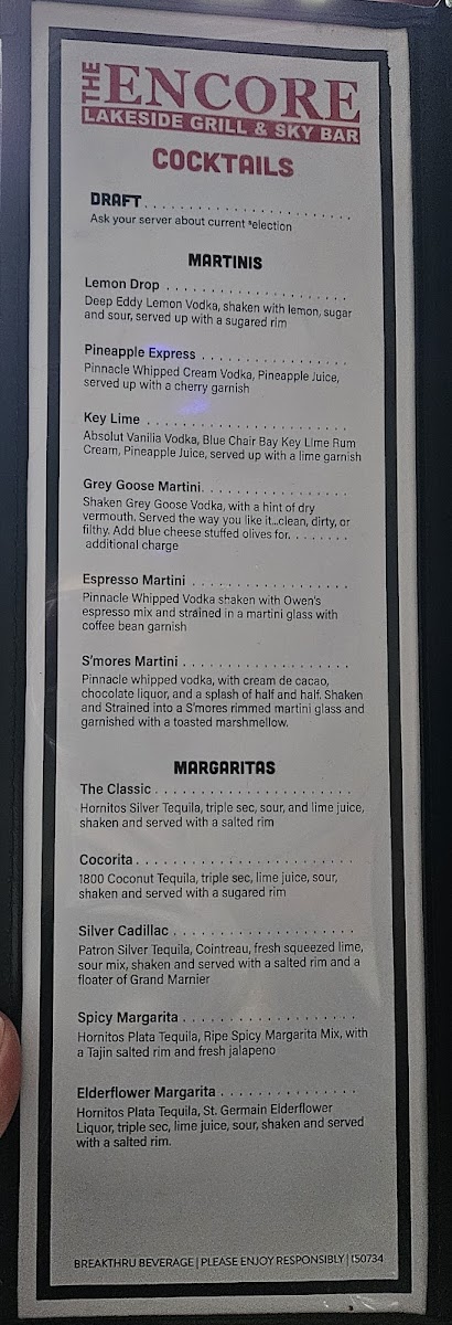 The Encore Lakeside Grill & Sky Bar Menu (Latest Menu Update)