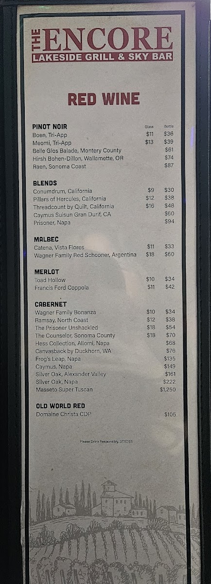 The Encore Lakeside Grill & Sky Bar Menu (Latest Menu Update)